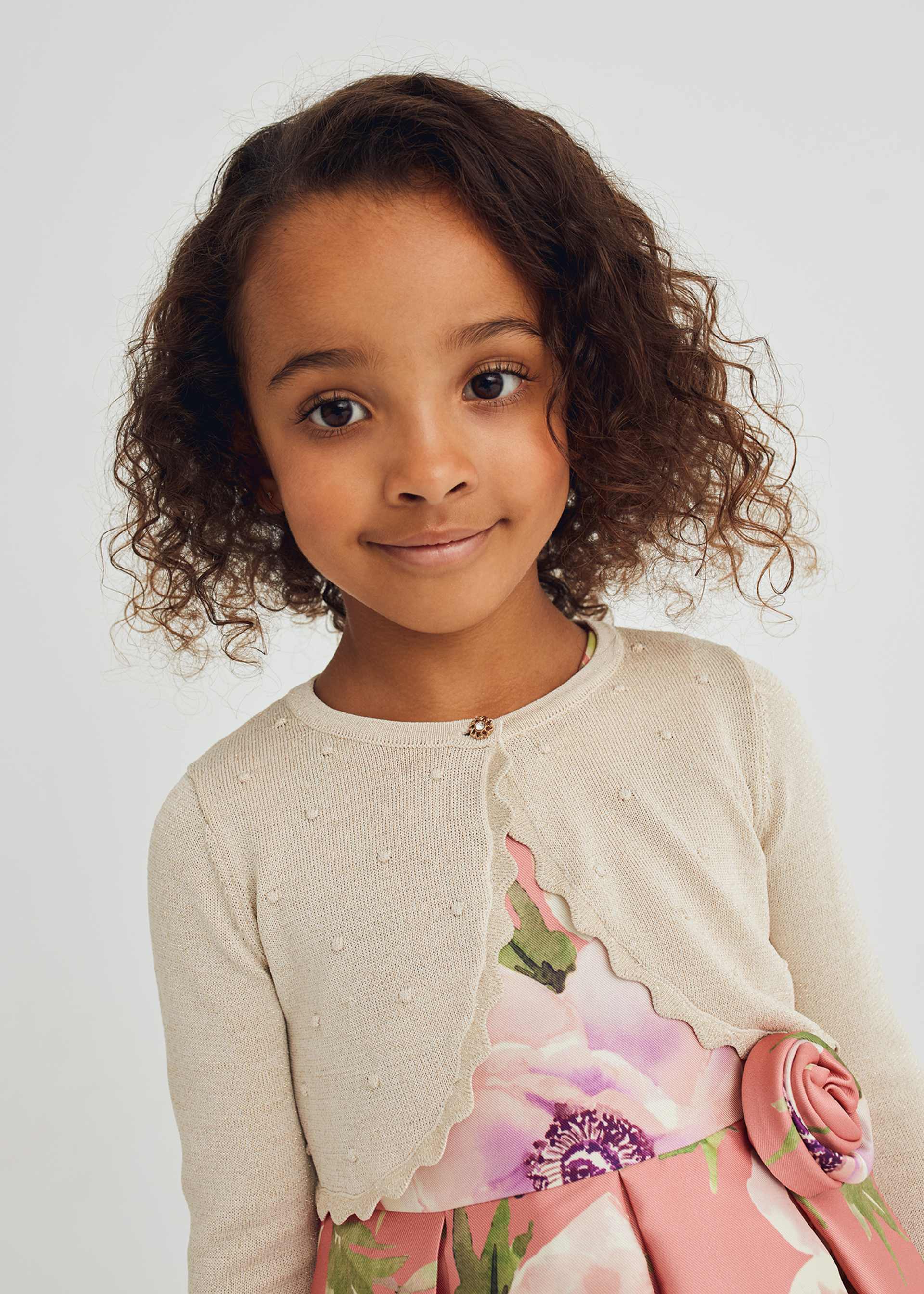 Girl knit cardigan with waves Golden | Abel & Lula