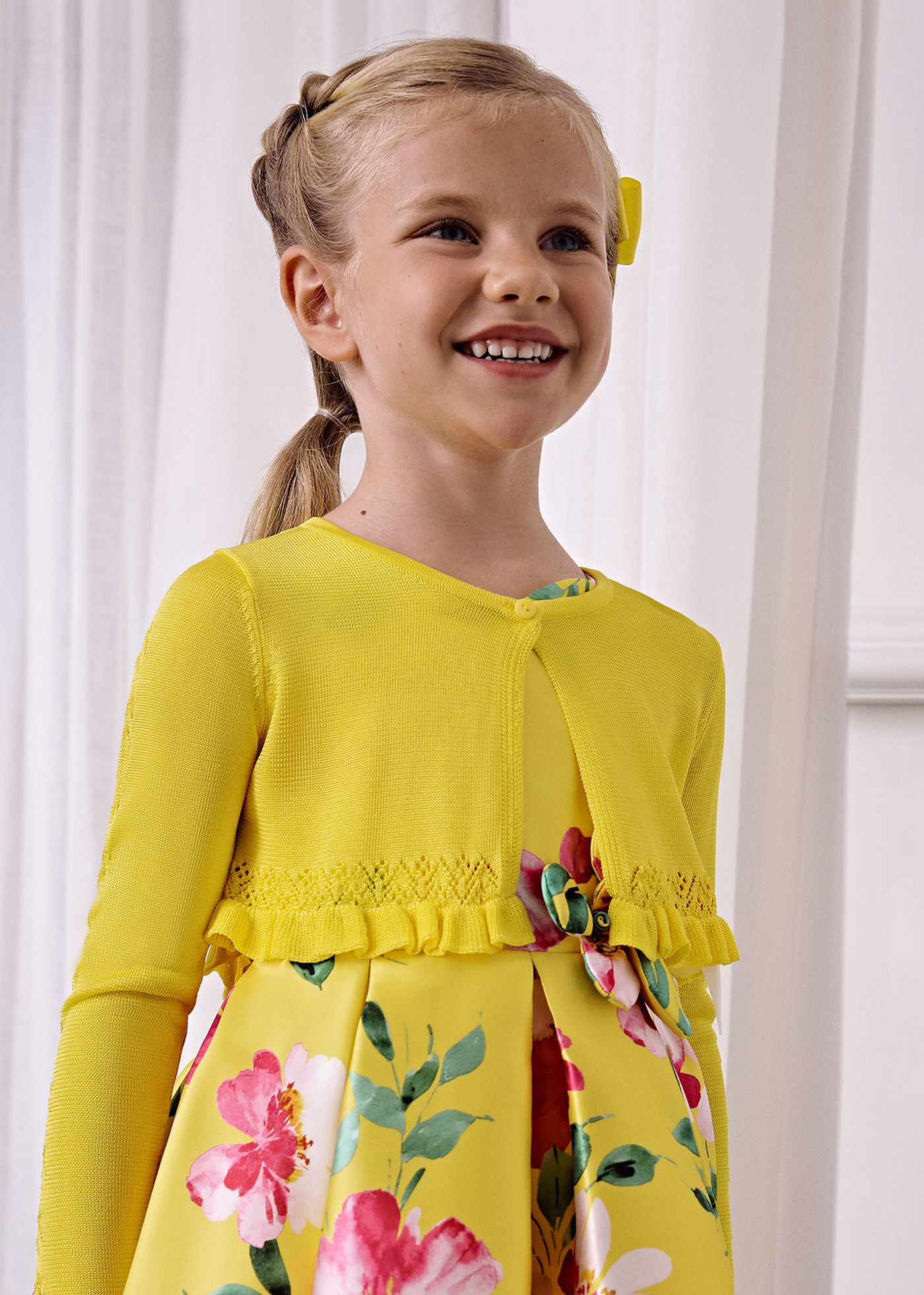 Girl cropped knit cardigan Yellow | Abel & Lula