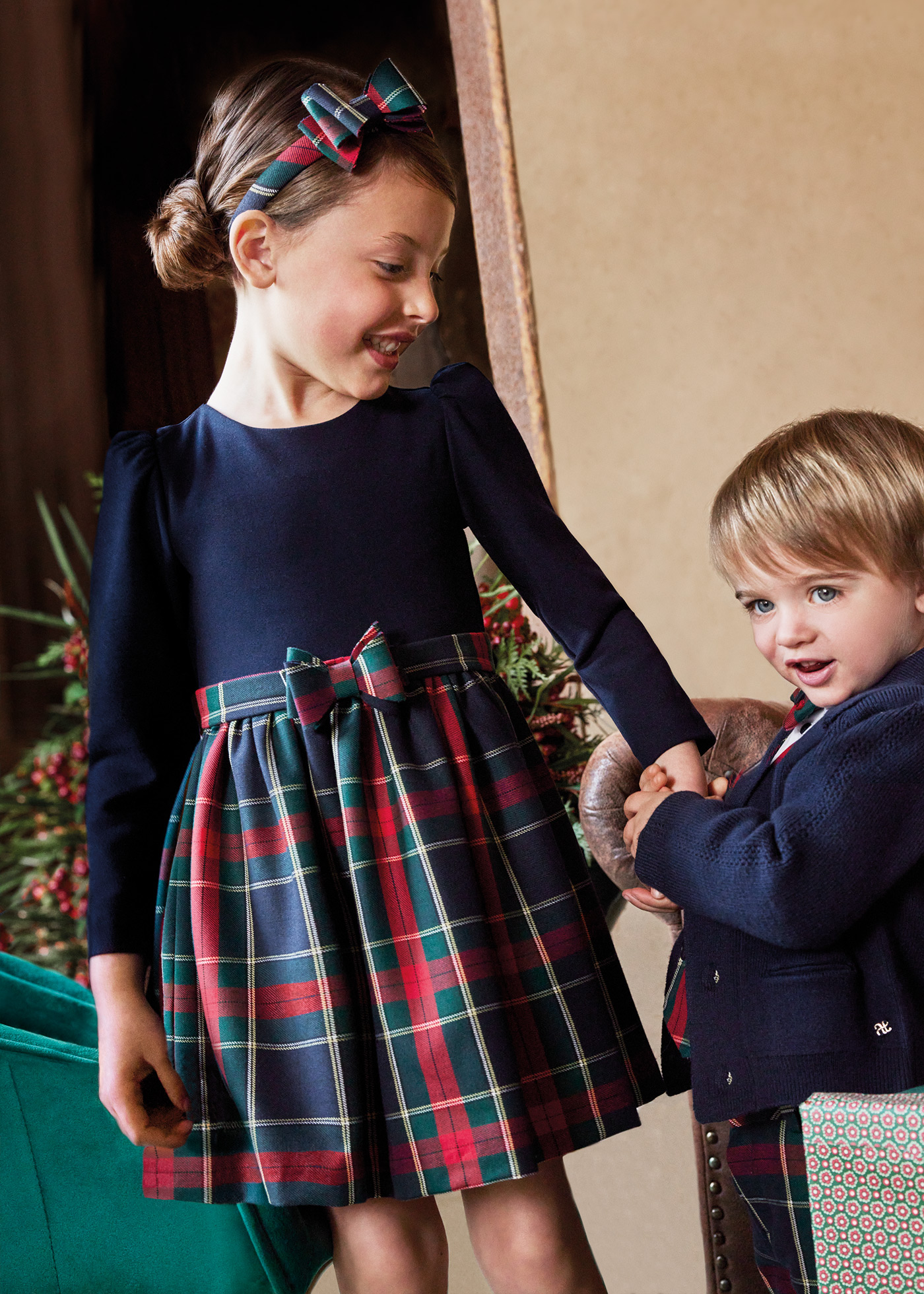 Girl combined tartan dress | Abel & Lula