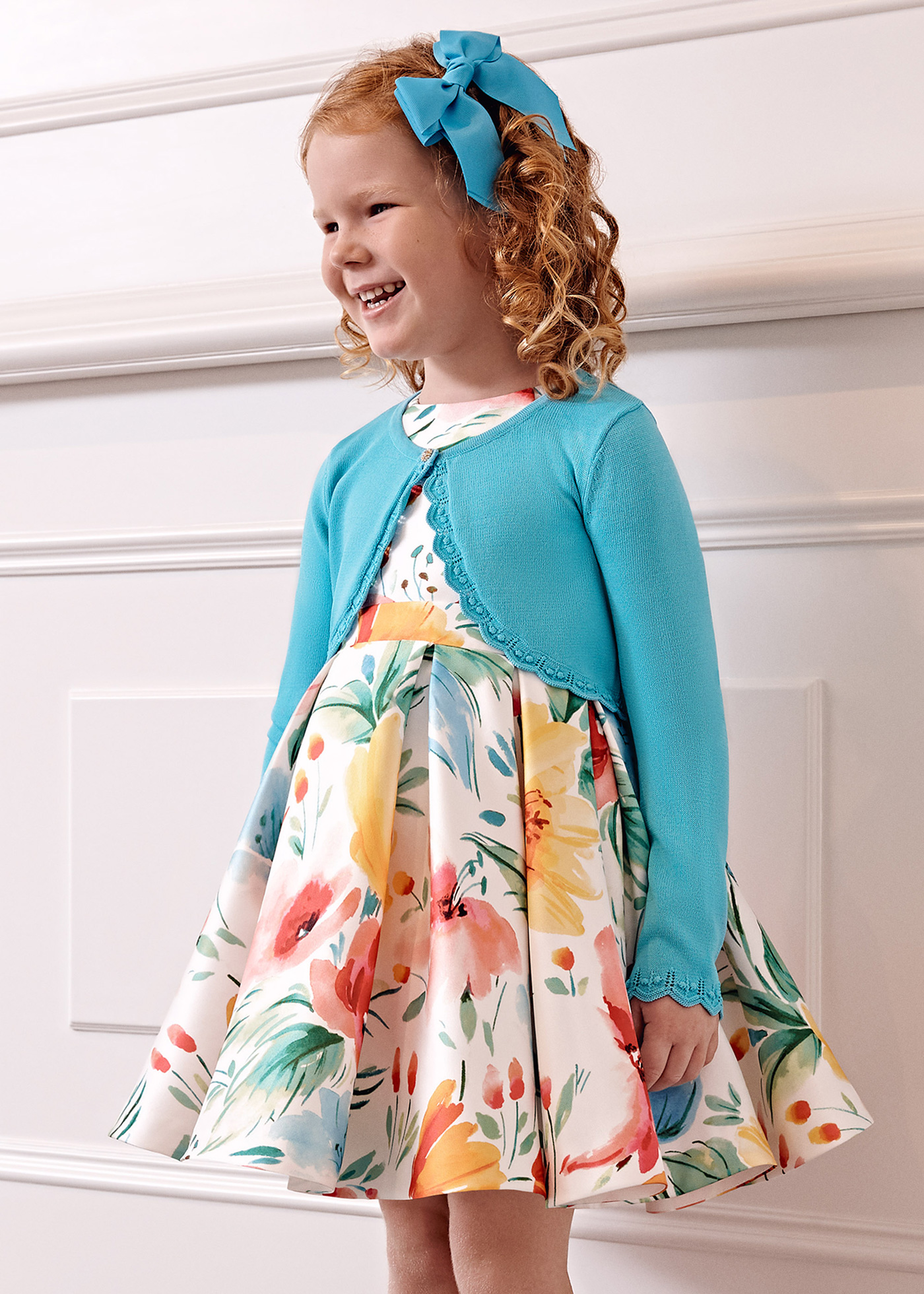 Girl cropped knit cardigan Turquoise | Abel & Lula