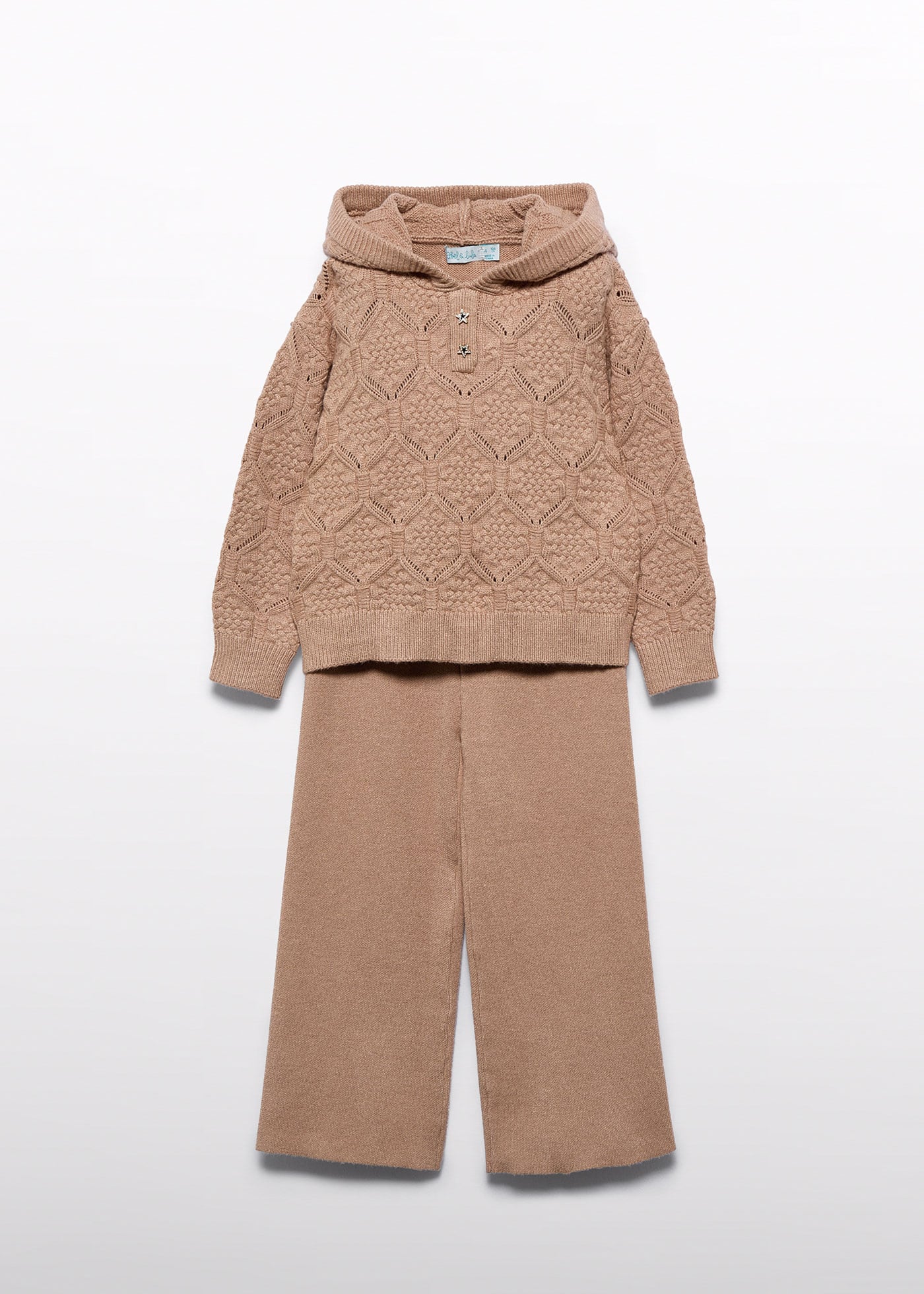 Conjunto calças tricot com capucho menina Camel | Abel & Lula