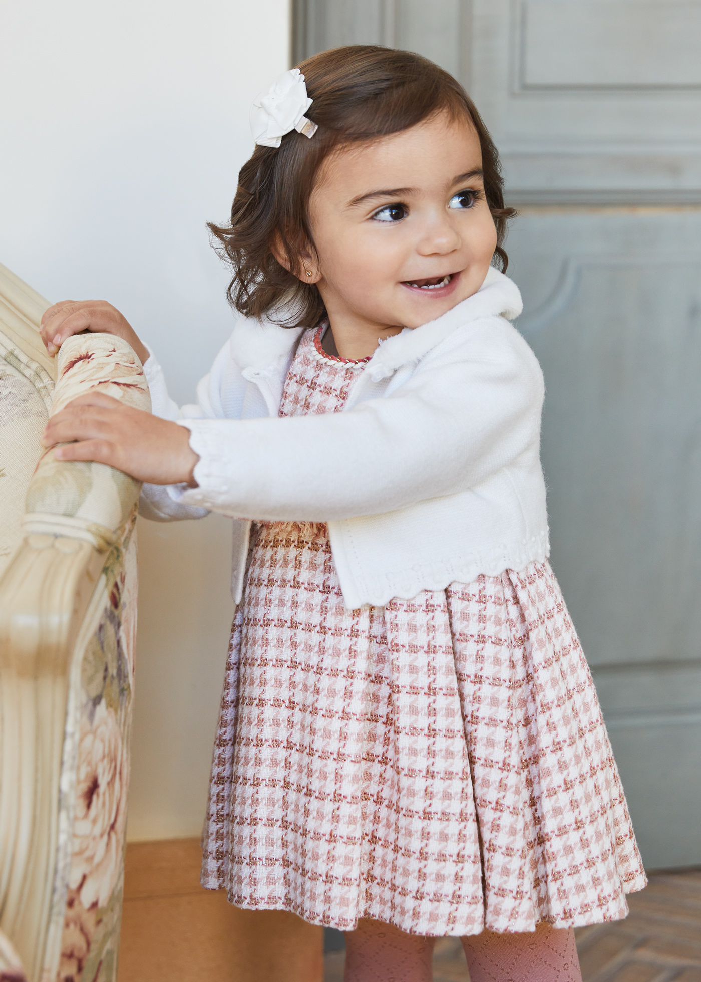 Baby houndstooth dress Pink | Abel & Lula