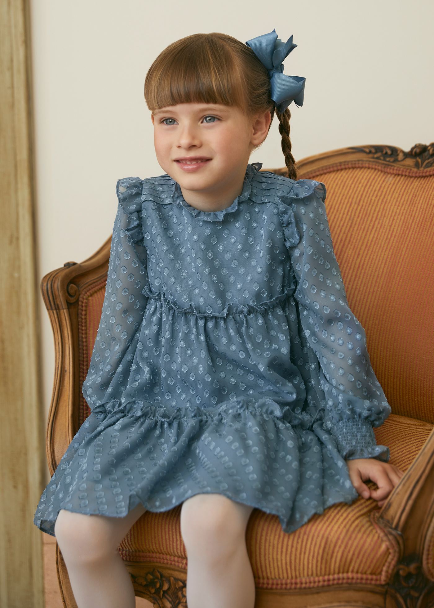Girl Plumeti Jacquard Chiffon Dress Cerulean | Abel & Lula