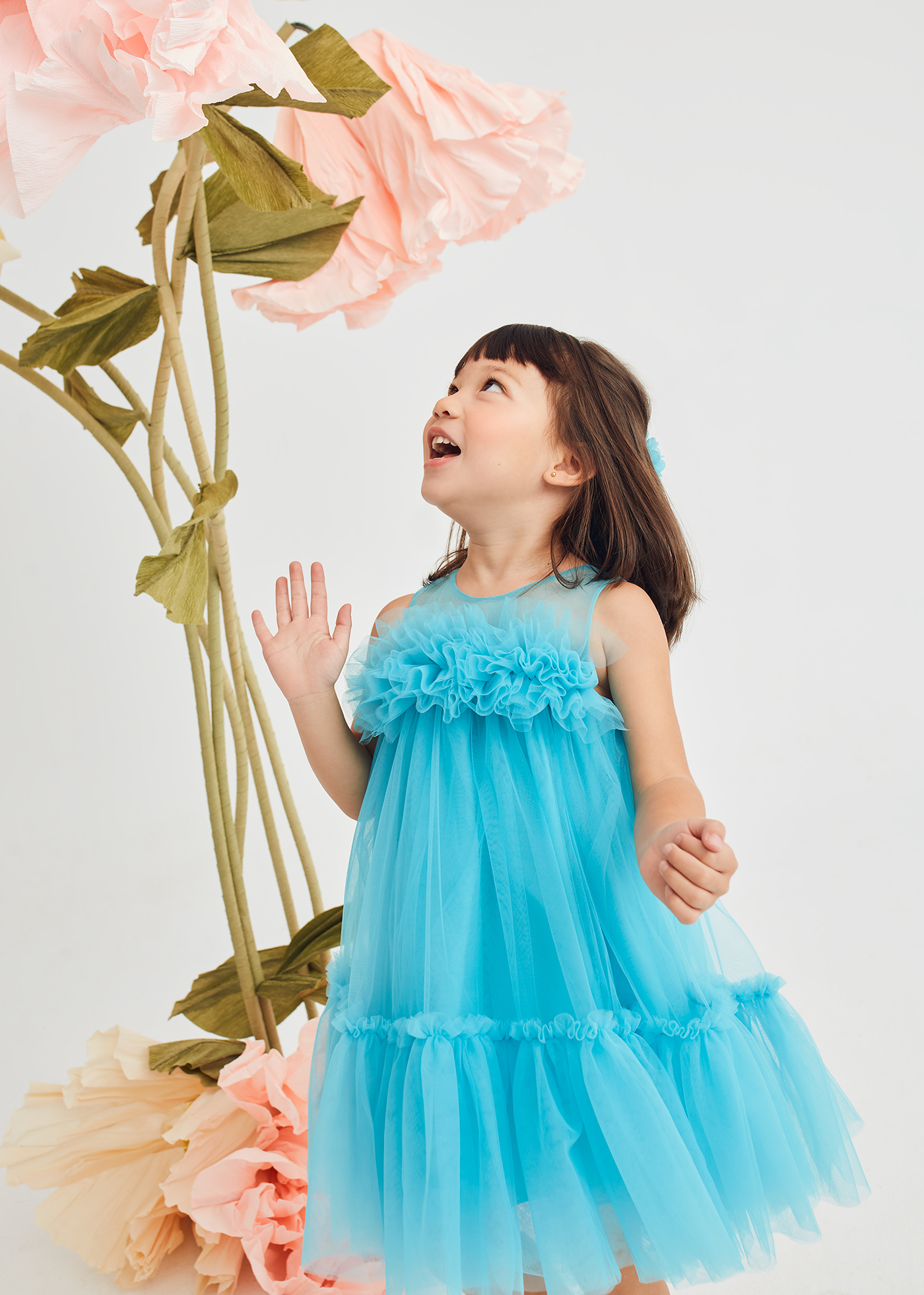 Baby tulle dress with volume Turquoise | Abel & Lula