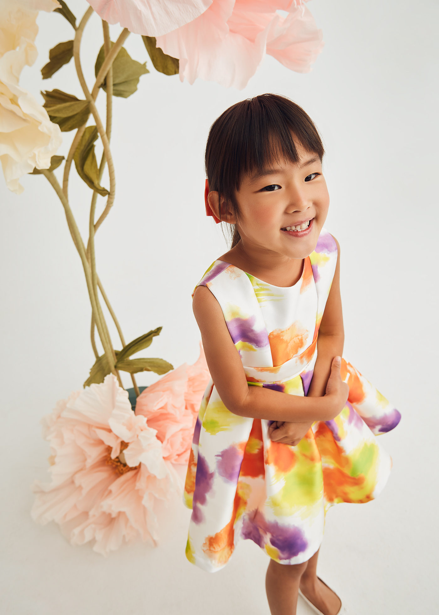 Girl printed mikado dress Persimmon | Abel & Lula