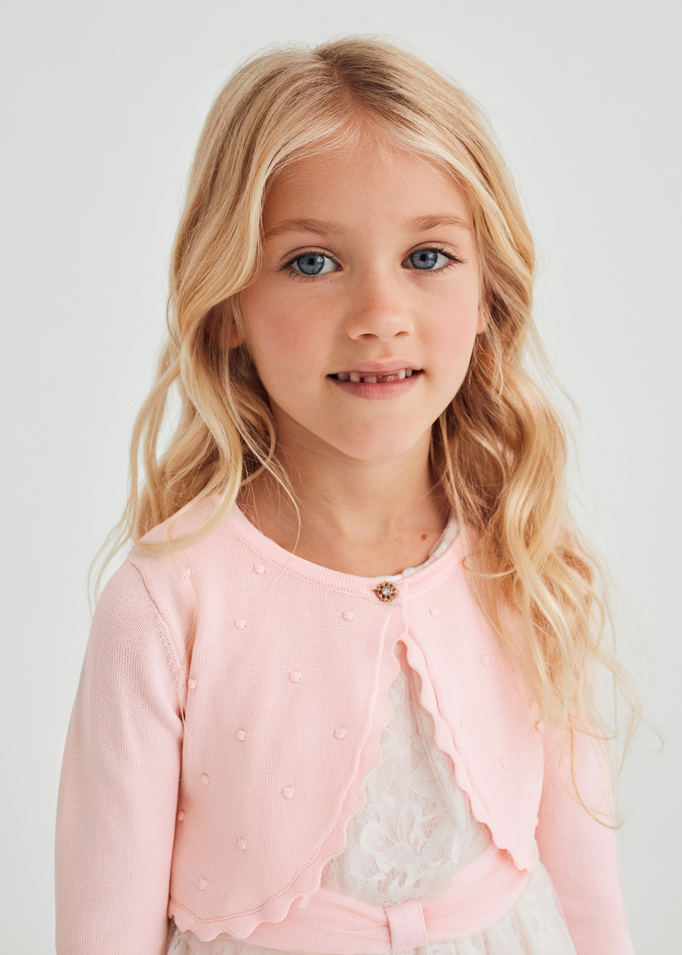 Girl frill tricot cardigan Rosa Peonía | Abel & Lula