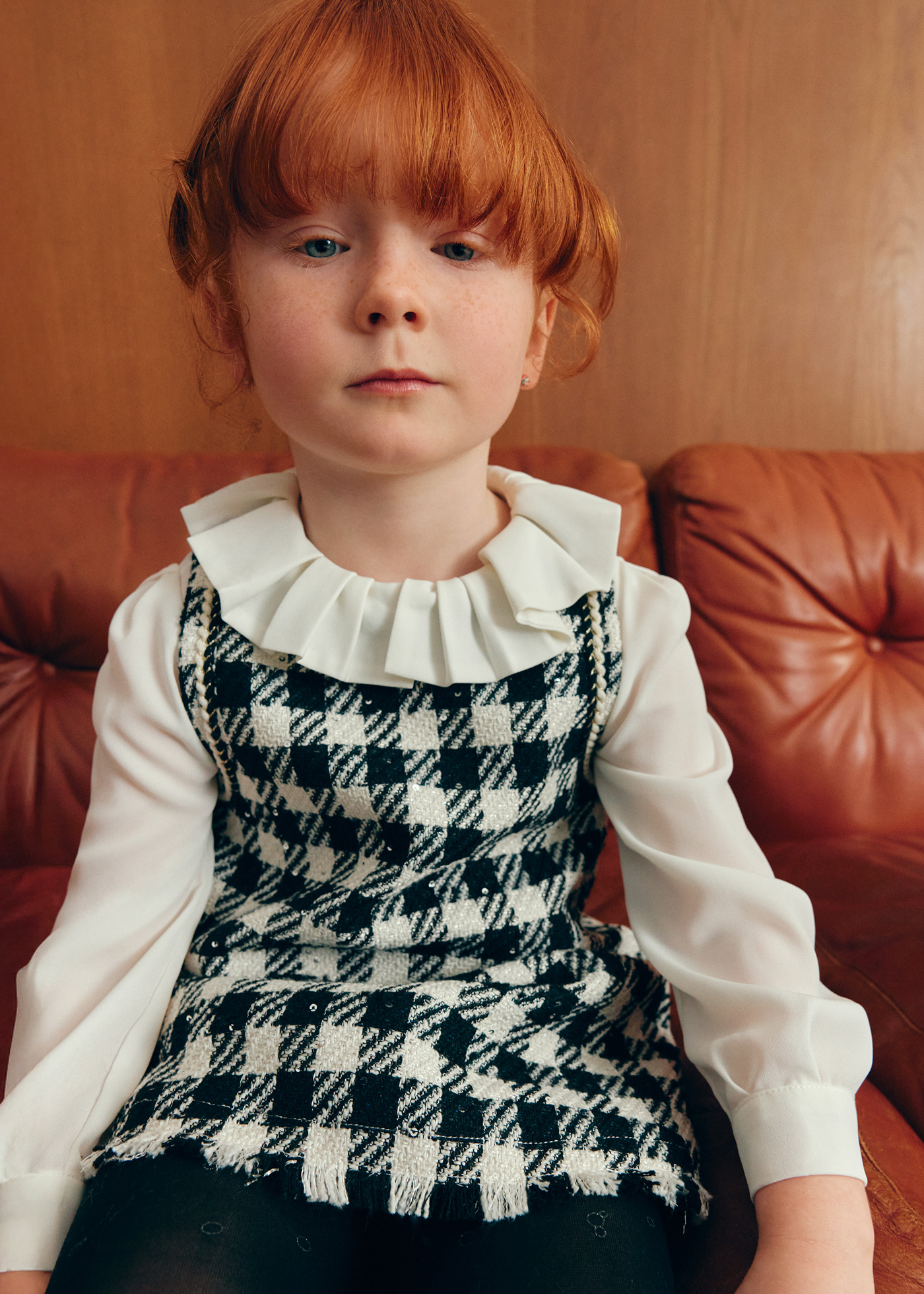 Girl Pinafore Dress with Ruffled Collar Black | Abel & Lula
