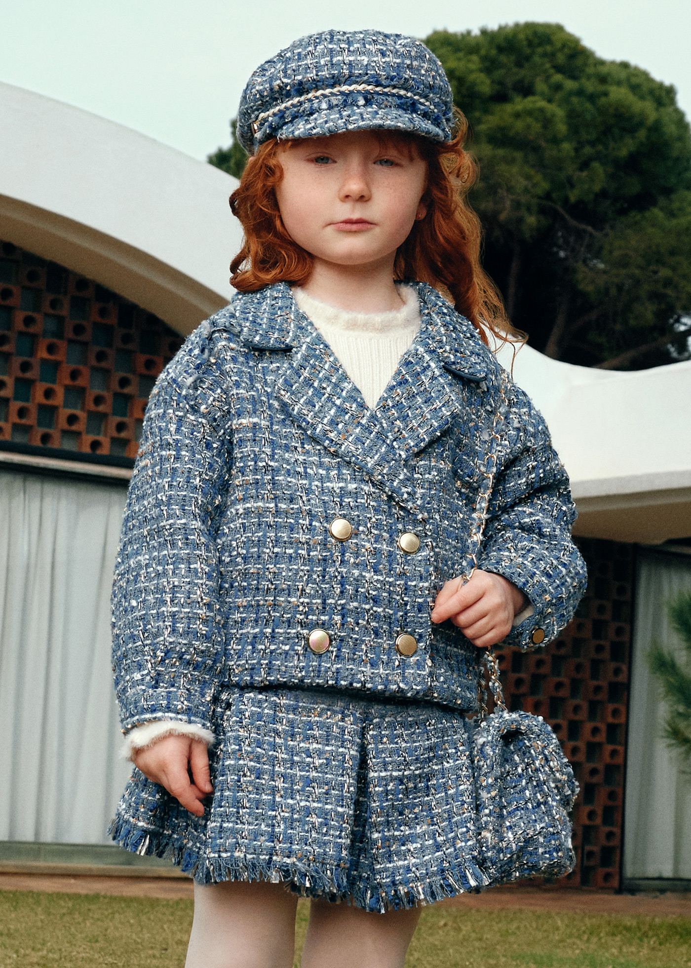 Girls tweed jacket with double fasten Sky blue | Abel & Lula