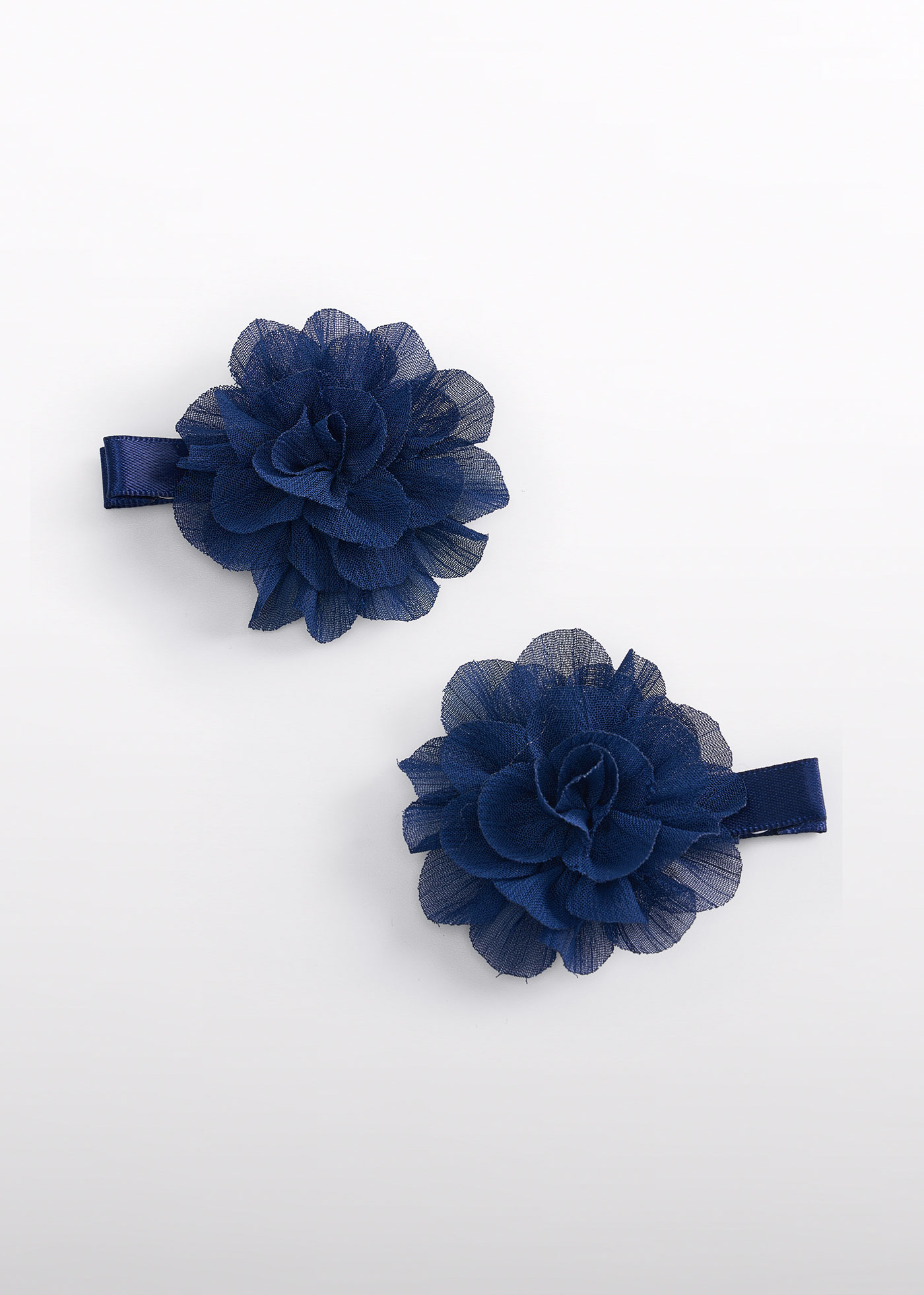 Girl Set of 2 Tulle Flower Hair Clips Navy | Abel & Lula